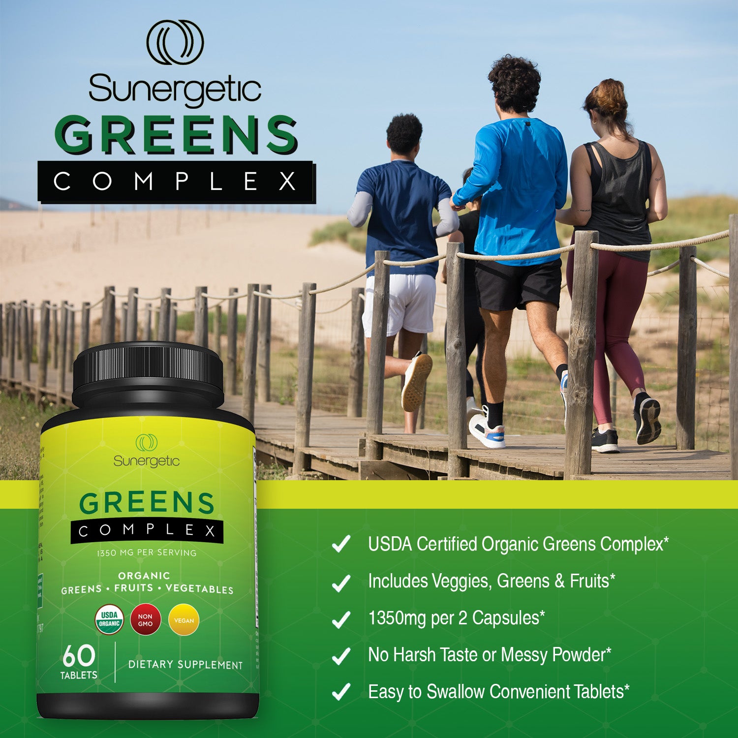 Sunergetic Products - Premium USDA Organic Greens Superfood Supplement ...