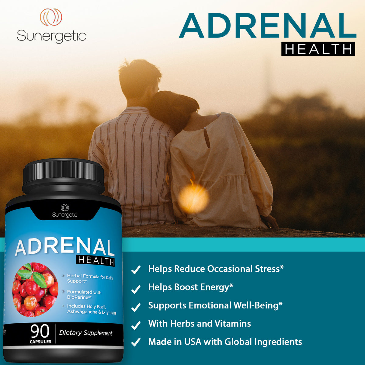 Sunergetic Products - Adrenal Support Supplement - 90 Capsules